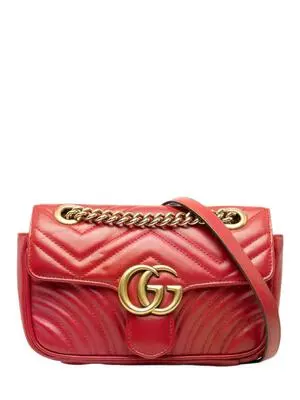 Gucci Gg Marmont Matelassé Calfskin Shoulder Bag - Red