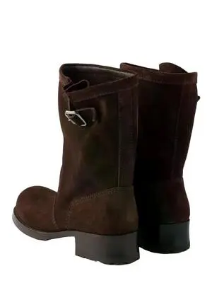 Prada Suede Mid-calf Buckled Boots - Brown