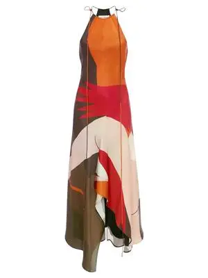 VICTORIA BECKHAM Victoria Beckham Abstract Print Halterneck Midi Dress