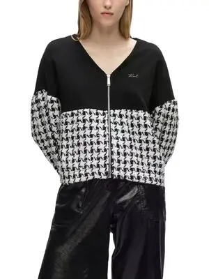 Karl Lagerfeld Bouclé Houndstooth Zip-up Sweatshirt - Black