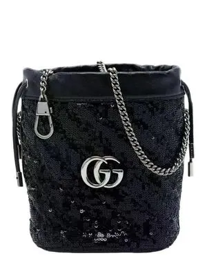 Gucci Small Gg Marmont Sequined Diagonal Matelassé Calfskin Bucket Bag - Black