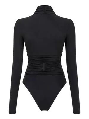 Wardrobe.NYC Ruched Crossover Bodysuit - Black