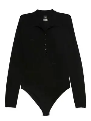 Pinko Long-sleeve Buttoned Ribbed Knit Bodysuit - Black