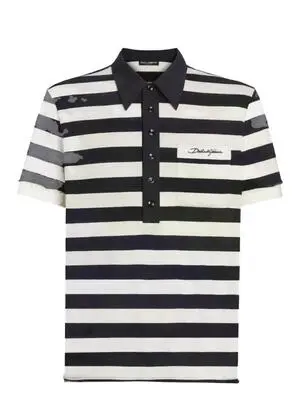 Dolce & Gabbana Striped Jersey Polo Shirt - Blue