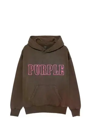 PURPLE BRAND Distressed Logo Cotton Hoodie - Brown
