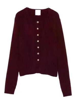 ALLUDE Ribbed Knit Button-up Cardigan - Red