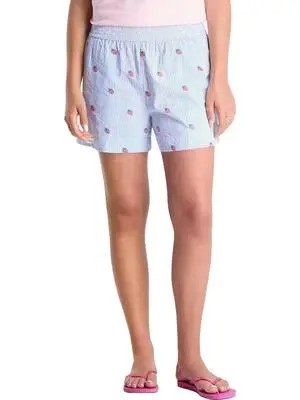 MC2 SAINT BARTH Seersucker Strawberry Shorts - Blue