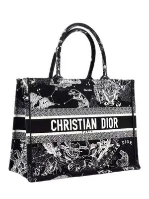 Dior Book Embroidered Canvas Medium Tote Bag - Black