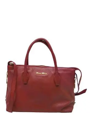 Miu Miu Madras Leather Top Handle Bag - Red