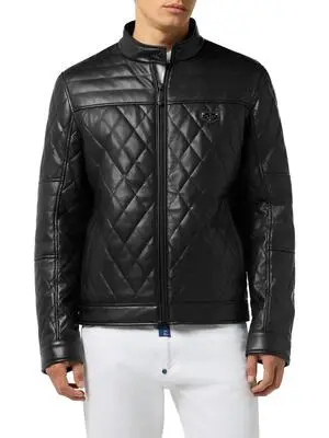 Philipp Plein Quilted Leather Jacket - Black
