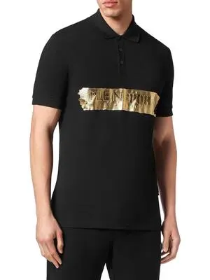 PLEIN SPORT Slim Fit Cotton Polo Shirt With Laminated Hexagon Logo - Black