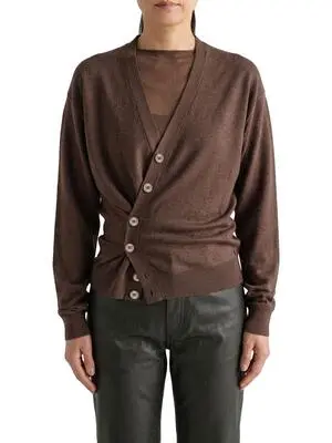 LEMAIRE Relaxed Fit V-neck Wool Blend Button Cardigan - Brown