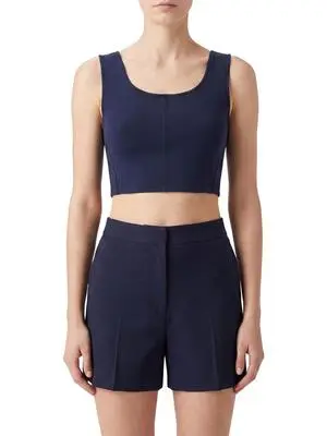 Max Mara Sleeveless Cropped Cotton Top With U-neckline - Blue