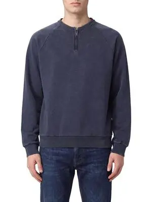 TONYWACK Cotton Half-zip Crewneck Sweatshirt With Dropped Shoulders - Navy
