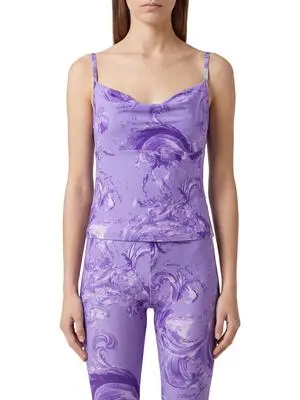 Versace Viscose Bandeau Top With Baroque Print And Draped Neckline - Violet