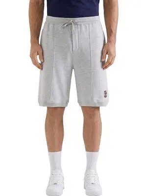 Brunello Cucinelli Silk And Cotton Sports Shorts With Embroidered Crest - Grey