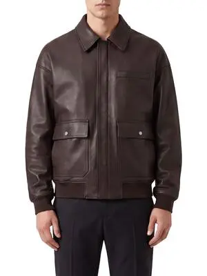 CARRER Baby Calfskin Leather Jacket With Classic Collar And Elasticated Hem - Brown