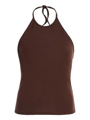 Donni. Ribbed Cotton Halter Top - Brown