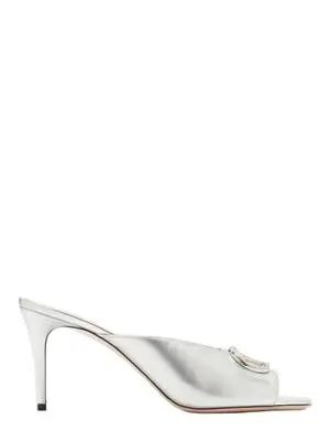 Valentino Garavani Vlogo Signature Metallic Leather Sandals - Silver