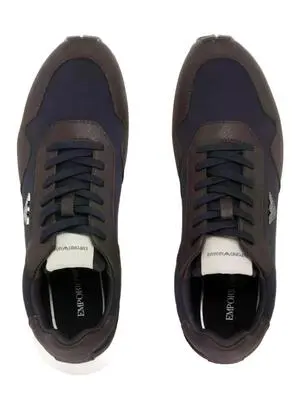 Emporio Armani Logo Plaque Panelled Sneakers - Blue