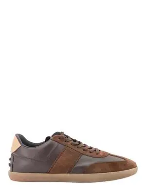TOD'S Suede Paneled Leather Sneakers - Brown
