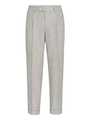 Brunello Cucinelli Silk And Cashmere Cavalry Tweed Trousers - Grey