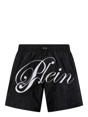 Philipp Plein Monogram Signature Relaxed Fit Swim Shorts - Black