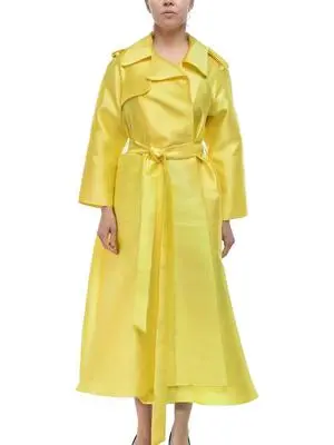 SUPER BLOND Satin Wrap Trench Coat - Yellow