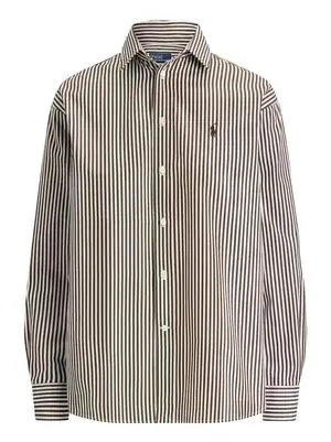 Polo Ralph Lauren Striped Embroidered Logo Shirt - Brown
