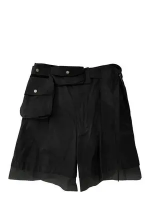 SAN263-1 Belted Waist Cargo Shorts - Black