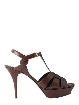 Saint Laurent Tribute Leather Platform Stiletto Sandals - Brown