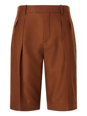 Saint Laurent Pleated Cashmere Tailored Shorts - Red