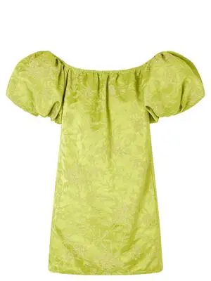 Saint Laurent Embroidered Satin Mini Dress - Green