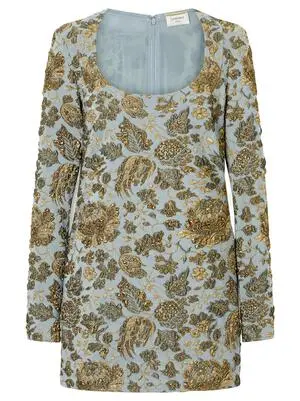 Saint Laurent Jardin Brocade Mini Dress - Blue