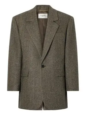 Saint Laurent Herringbone Wool And Silk-blend Blazer - Brown