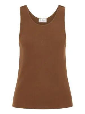 Saint Laurent Cassandre Embroidered Ribbed Cotton-jersey Tank - Brown