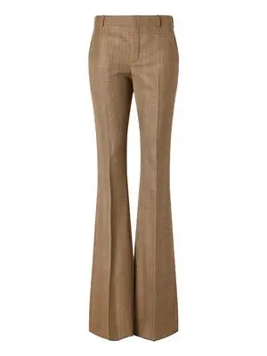 Saint Laurent Prince Of Wales Virgin Wool Flared Pants - Brown