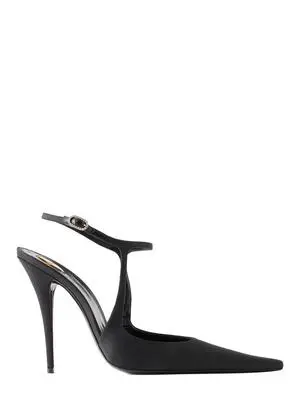 Saint Laurent Manon Crystal-embellished Shantung Slingback Pumps - Black