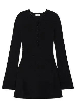 Saint Laurent Open-knit Wool-blend Mini Dress - Black