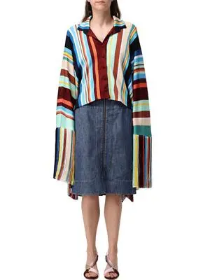 Fendi Short Striped Viscose Cape With Collar And Fringes - Multicolor