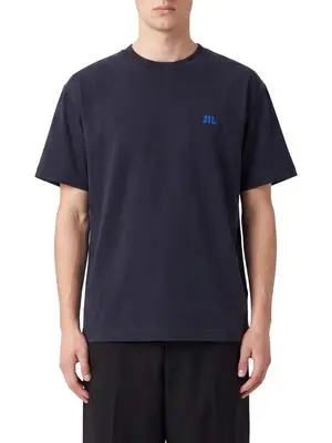 JIL SANDER Cotton Crewneck T-shirt With Contrast Logo On Chest - Blue