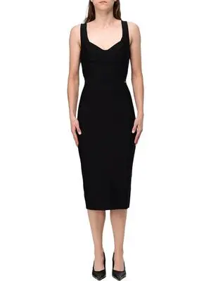Elisabetta Franchi Midi Dress With Square Neckline - Black
