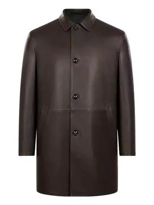 Kiton Single-breasted Leather Coat - Brown
