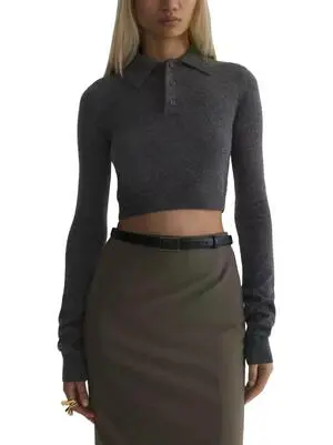 MUGLER Cashmere Cropped Polo Top - Grey