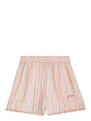 GANNI Striped Frayed-edge Shorts - Blue