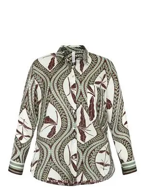 AGUACLARA Bedouine Printed Linen Shirt - Green