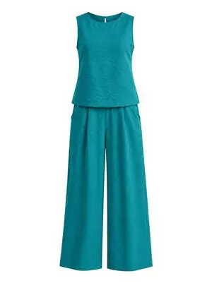 OH!ZUZA NIGHT&DAY Matte Viscose Top & Wide-leg Trousers Set - Blue