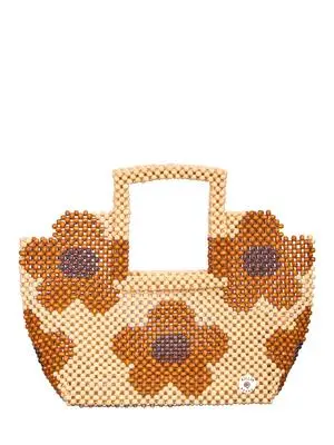 TILLIE BEADS Daisy Floral Square Handle Tote Bag - Brown