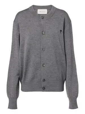 AMI Paris Merino Wool Cardigan - Grey