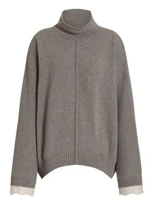 Alberta Ferretti Cashmere Turtle-neck Sweater With Lace Trim - Grey